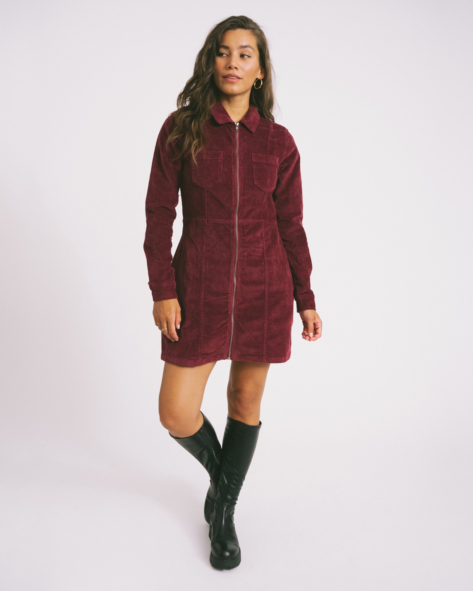 Nise Slim Zip Dress Corduro Windsor Wine - Things I Like Things I Love